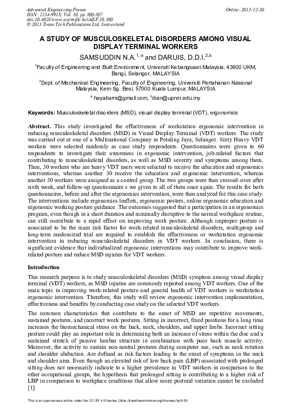 (PDF) A Study of Musculoskeletal Disorders among Visual Display ...
