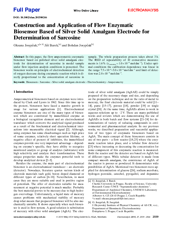 (PDF) Construction and Application of Flow Enzymatic Biosensor Based of ...