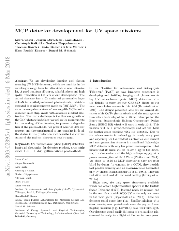 (PDF) MCP detector development for UV space missions | Thomas Schanz - Academia.edu