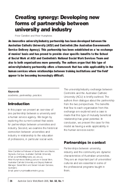 (PDF) Creating synergy: Developing new forms of partnership between ...