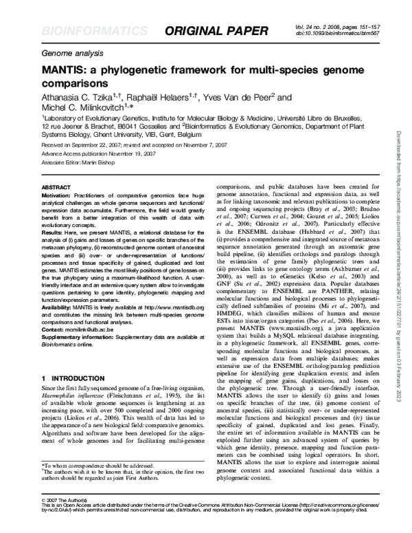 (PDF) MANTIS: a phylogenetic framework for multi-species genome comparisons