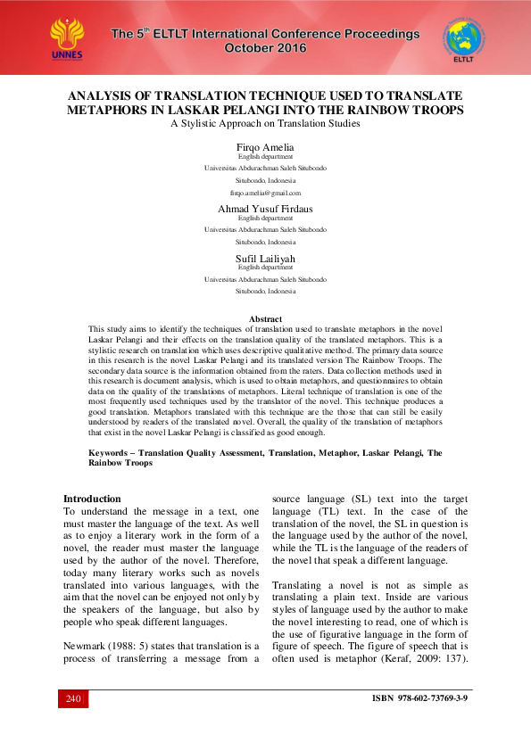 (PDF) The 5 th ELTLT CONFERENCE PROCEEDINGS ANALYSIS OF TRANSLATION ...