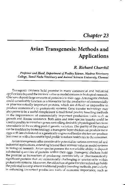 (PDF) Avian Transgenesis: Methods and Applications