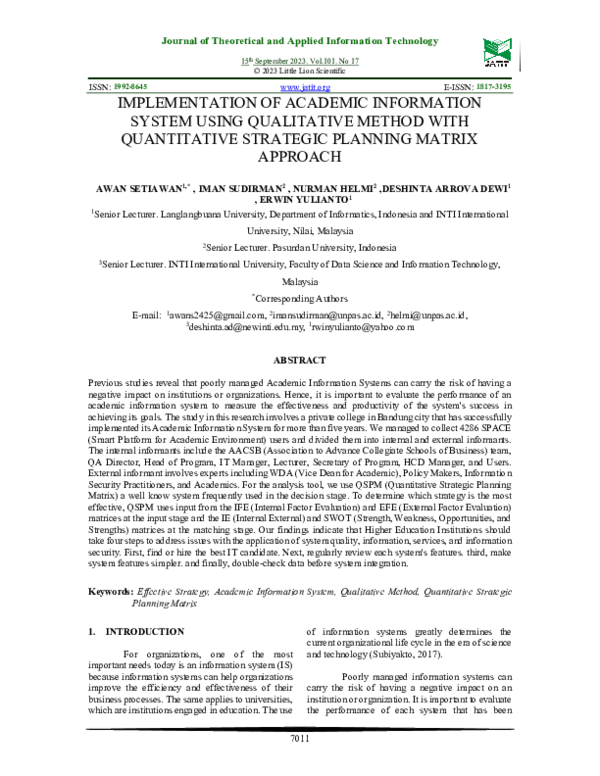 Pdf Implementation Of Academic Information System Using Qualitative Method With Quantitative