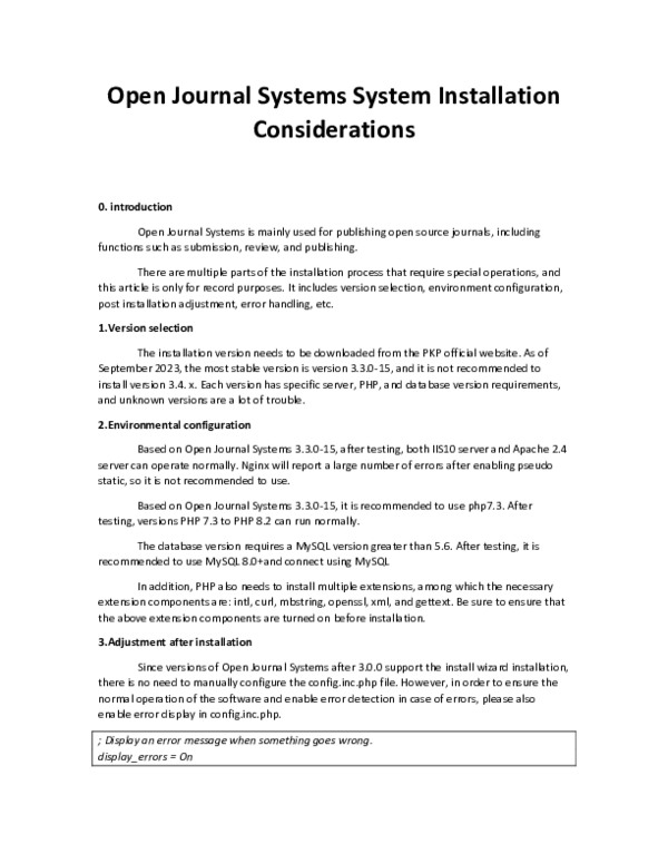 (PDF) Open Journal Systems System Installation Considerations