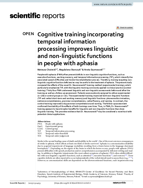 (PDF) Cognitive training incorporating temporal information processing ...
