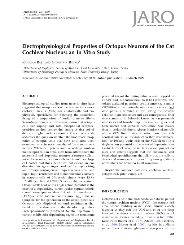 (PDF) Electrophysiological Properties of Octopus Neurons of the Cat ...