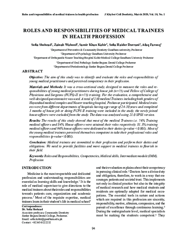 (PDF) Roles and Responsibilities of Medical Trainees in Health Profession