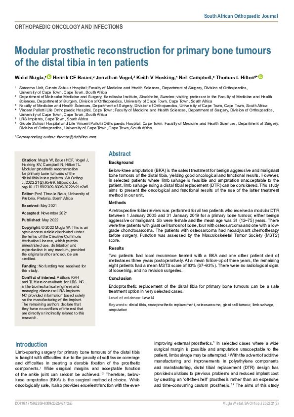 (PDF) Modular prosthetic reconstruction for primary bone tumours of the ...