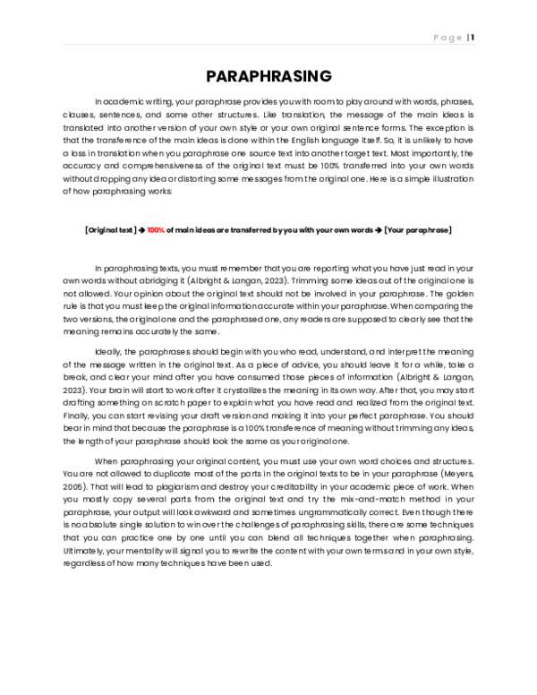 (PDF) Paraphrasing Practice for university students