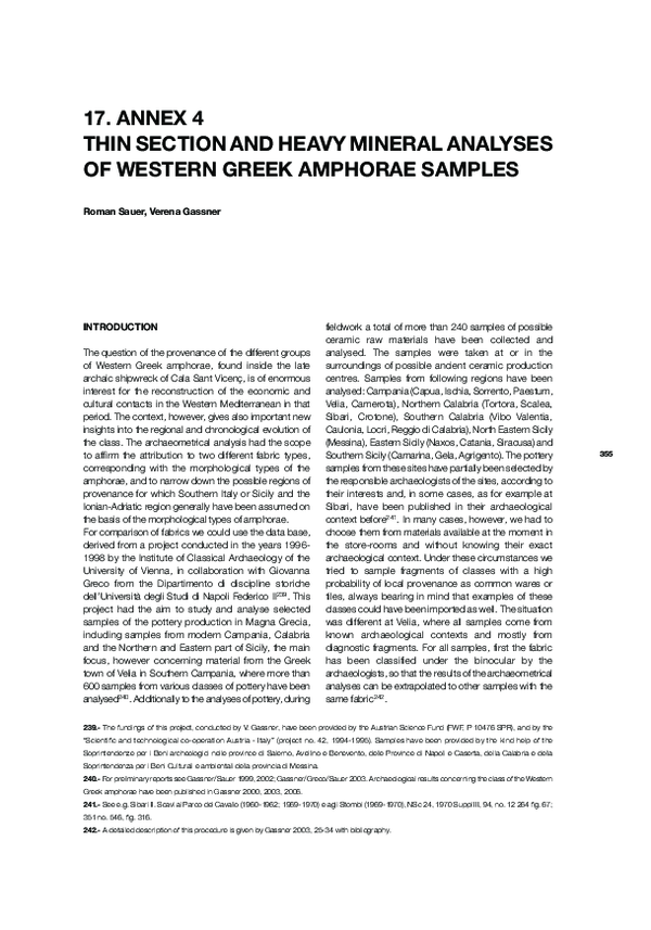 (PDF) ANNEX 4 THIN SECTION AND HEAVY MINERAL ANALYSES OF WESTERN GREEK AMPHORAE SAMPLES