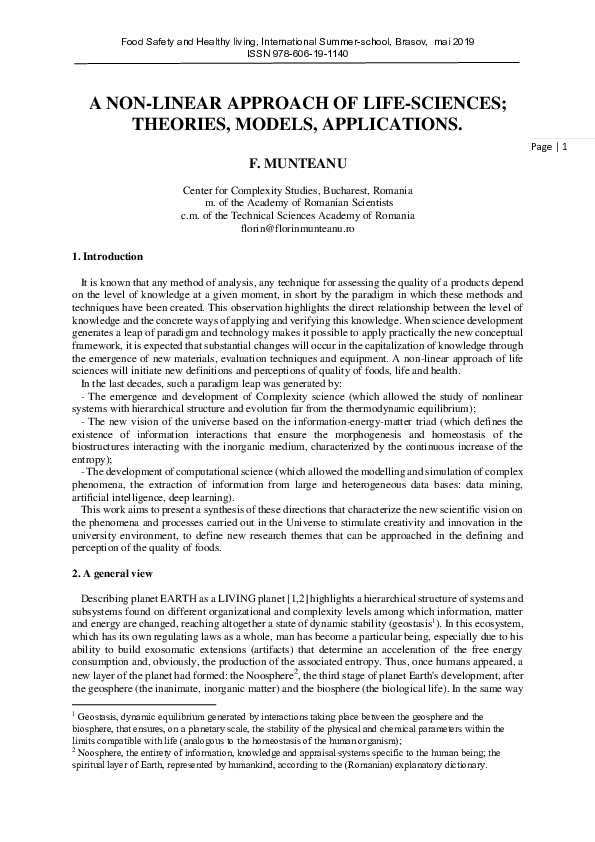 (PDF) A NON-LINEAR APPROACH OF LIFE-SCIENCES; THEORIES, MODELS ...