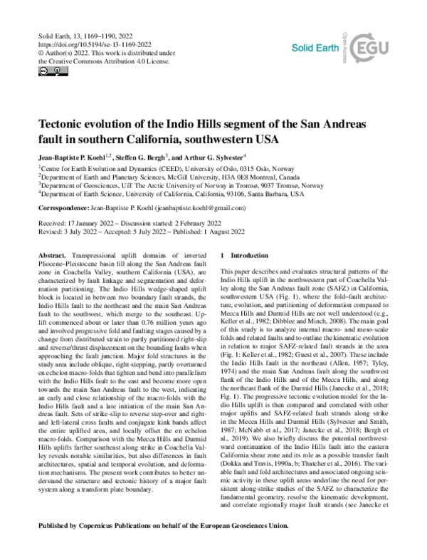 (PDF) Tectonic evolution of the Indio Hills segment of the San Andreas ...