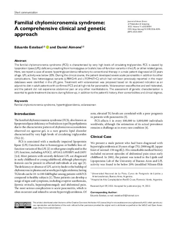 (PDF) Familial chylomicronemia syndrome: A comprehensive clinical and ...