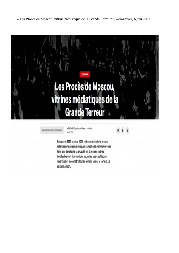(PDF) Proces de Moscou vitrine mediatique de la Grande Terreur