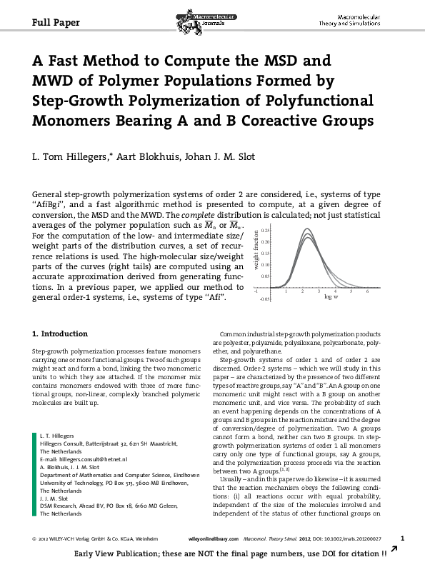 (PDF) Fast Method for MSD and MWD in Polymerization