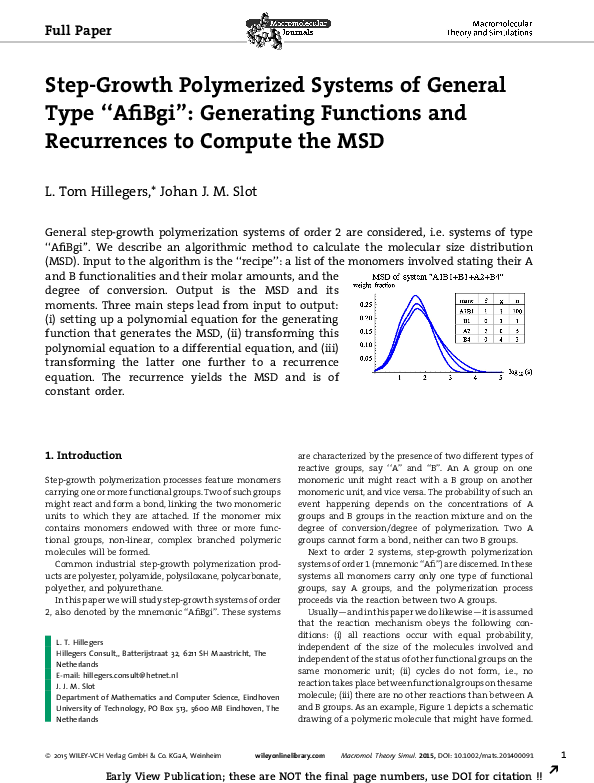 (PDF) Step-Growth Polymerized Systems of General Type “AfiBgi ...