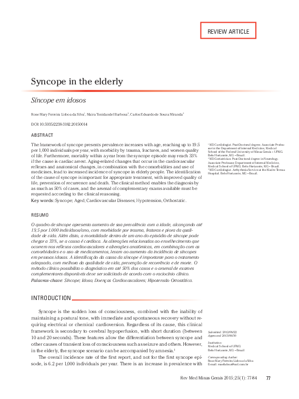 (PDF) Syncope in the elderly