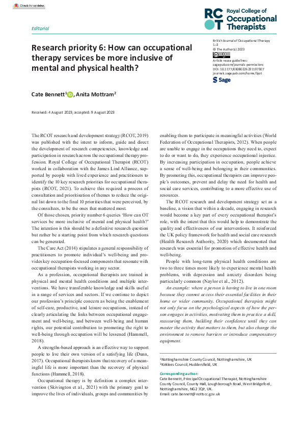 (PDF) Research priority 6: How can occupational therapy services be ...