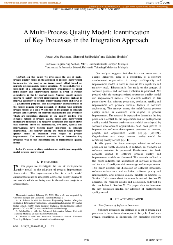 (PDF) A multi-process quality model: Identification of key processes in the integration approach
