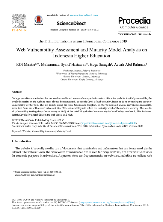 (PDF) Web Vulnerability Assessment and Maturity Model Analysis on ...