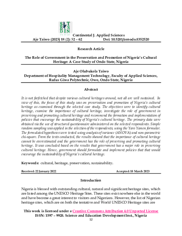 (PDF) The Role of Government in the Preservation and Promotion of ...