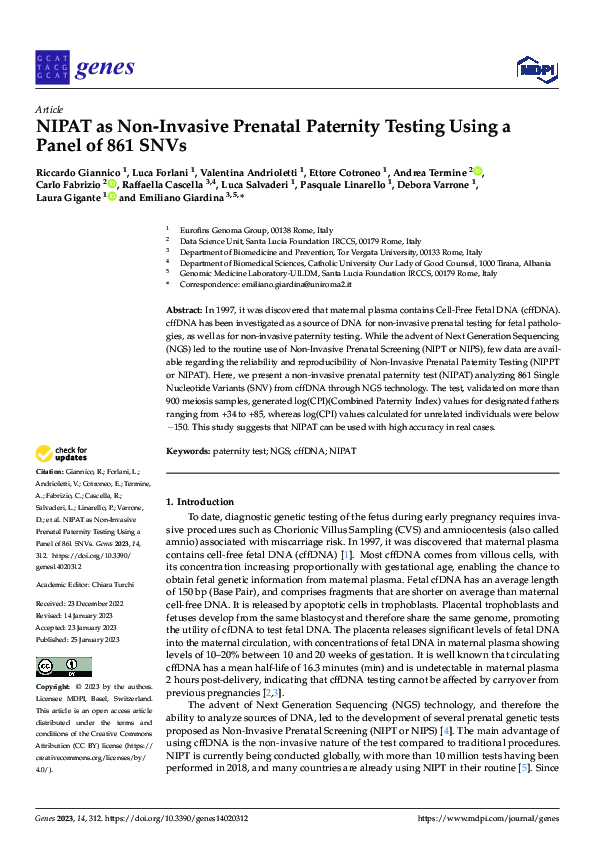 (PDF) NIPAT as Non-Invasive Prenatal Paternity Testing Using a Panel of ...