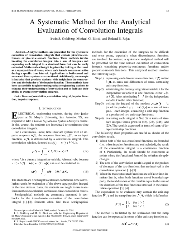 (PDF) A systematic method for the analytical evaluation of convolution integrals