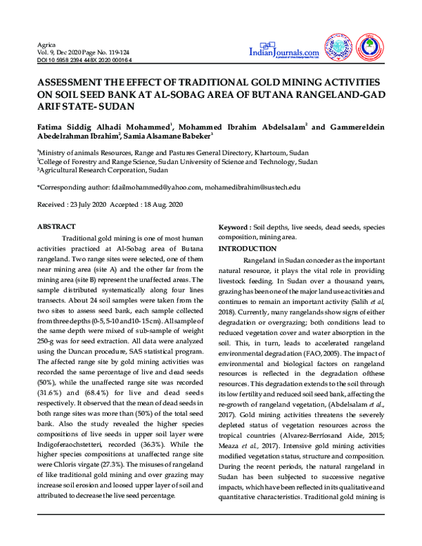 (PDF) ASSESSMENT THE EFFECT OF TRADITIONAL GOLD MINING ACTIVITIES ON SOIL SEED BANK AT AL-SOBAG ...
