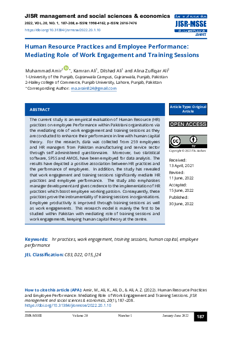 (PDF) Human Resource Practices and Employee Performance: Mediating Role of Work Engagement and ...