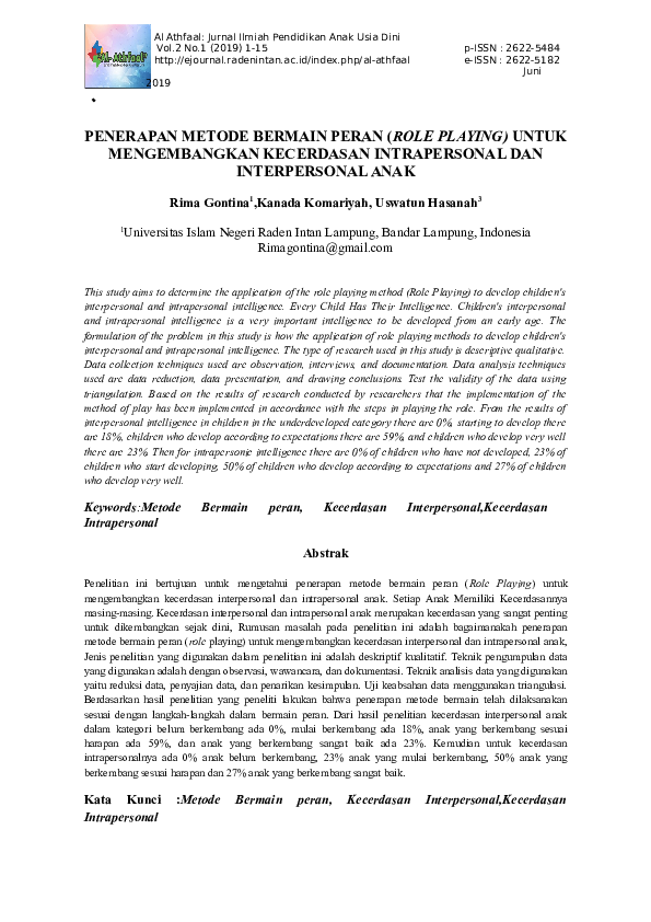 (PDF) Penerapan Metode Bermain Peran (Role Playing) Untuk Mengembangkan ...