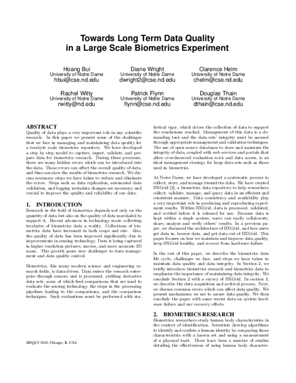 (PDF) Towards long term data quality in a large scale biometrics experiment