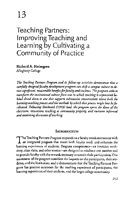 (PDF) 13: Teaching Partners: Improving Teaching and Learning by ...