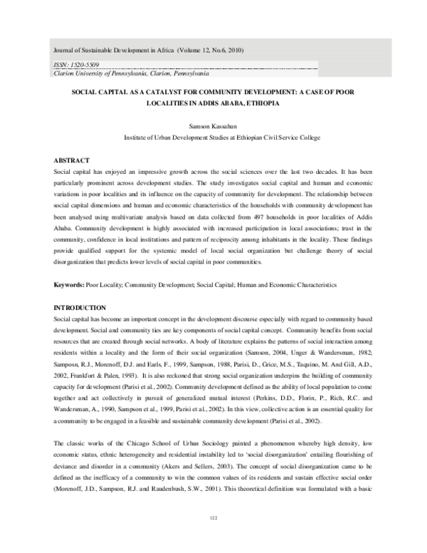 (PDF) Social Capital as a Catalyst for Community Development: A Case of ...