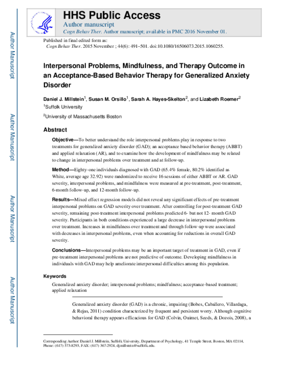(PDF) Interpersonal Problems, Mindfulness, and Therapy Outcome in an Acceptance-Based Behavior ...