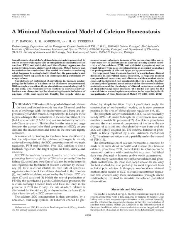 (PDF) A Minimal Mathematical Model of Calcium Homeostasis