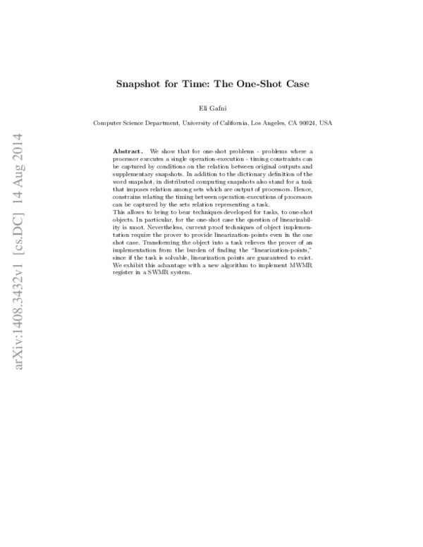(PDF) Snapshot for Time: The One-Shot Case