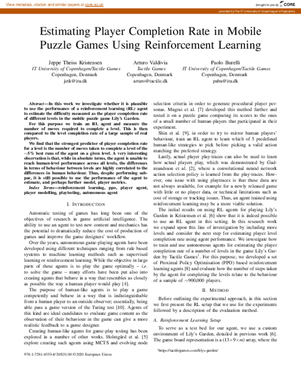 (PDF) Estimating Player Completion Rate in Mobile Puzzle Games Using ...