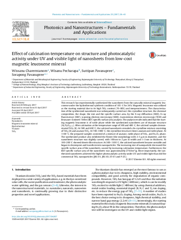 Pdf Effect Of Calcination Temperature On The Structural Characteristics And Catalytic Activity