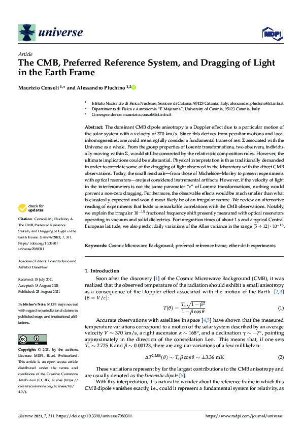 (PDF) The CMB, Preferred Reference System, and Dragging of Light in the ...