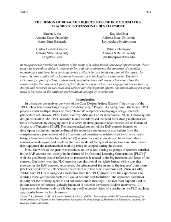 (PDF) The Design of Didactic Objects for Use in Mathematics Teachers’Professional Development