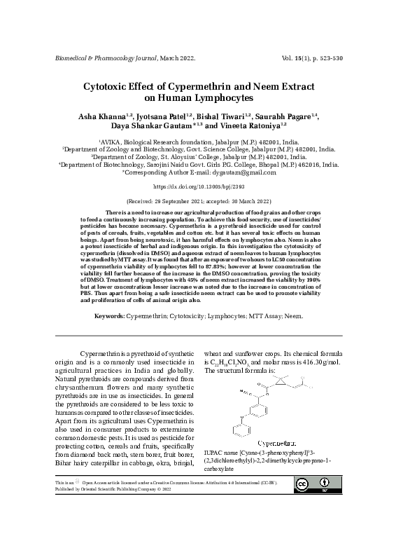 (PDF) Cytotoxic Effect of Cypermethrin and Neem Extract on Human ...