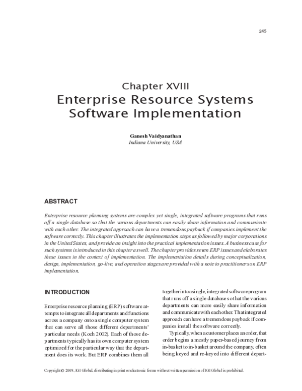 (PDF) Enterprise Resource Systems Software Implementation