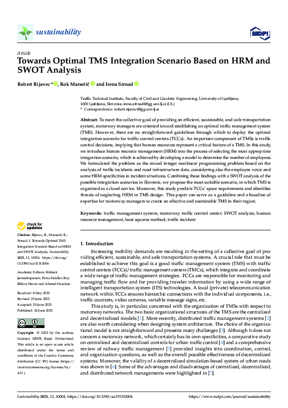 (PDF) Towards Optimal TMS Integration Scenario Based on HRM and SWOT Analysis | Irena Strnad ...