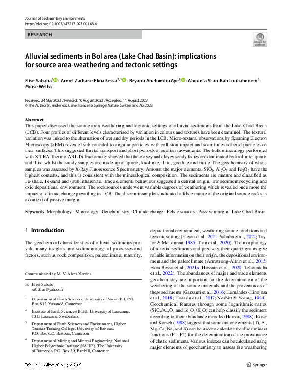 (PDF) Alluvial sediments in Bol area (Lake Chad Basin): implications ...