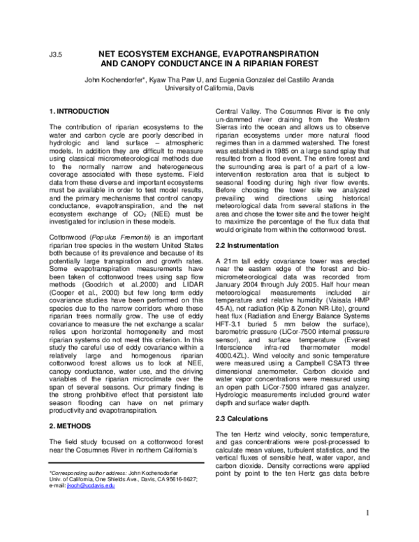 (PDF) Net ecosystem exchange, evapotranspiration and canopy conductance ...