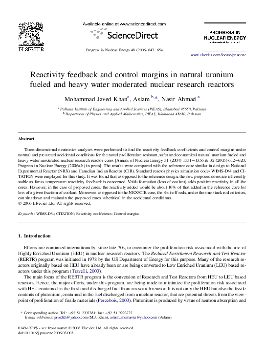 (PDF) Reactivity feedback and control margins in natural uranium fueled ...