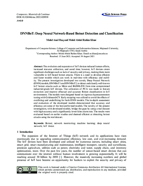 Pdf Dnnbot Deep Neural Network Based Botnet Detection And