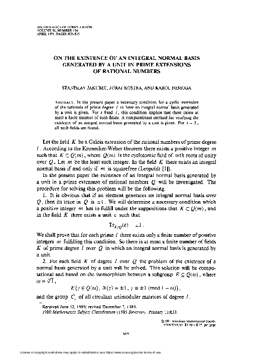 (PDF) On the existence of an integral normal basis generated by a unit ...