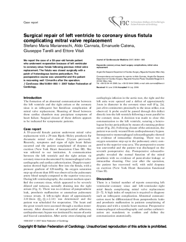 (PDF) Surgical repair of left ventricle to coronary sinus fistula ...